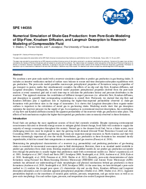 (PDF) Numerical Simulation of Shale-Gas Production: From Pore-Scale Modeling of Slip-Flow ...