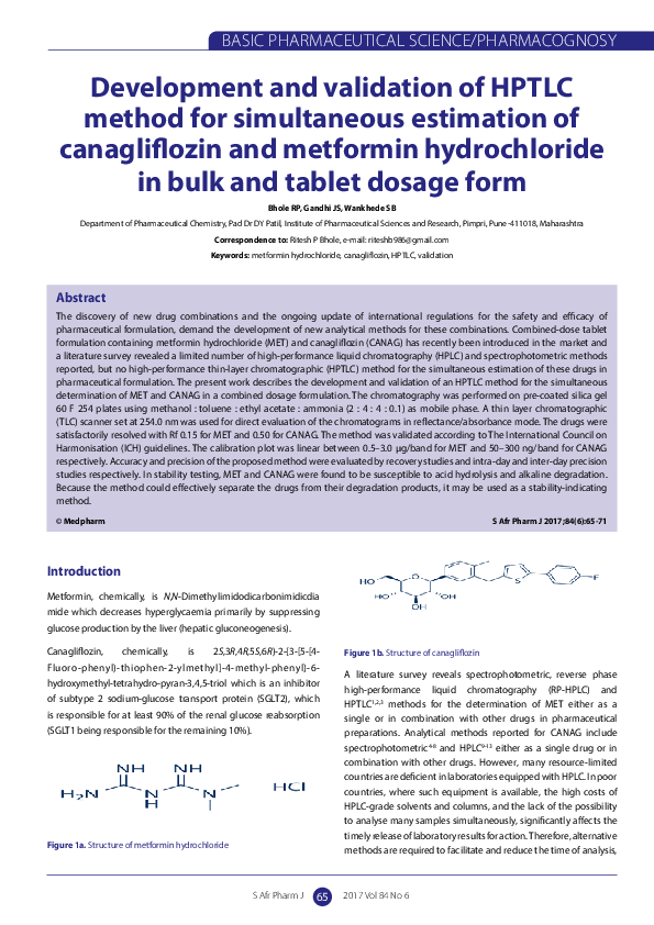 Pdf Development And Validation Of Hptlc Method For Simultaneous Estimation Of Canagliflozin