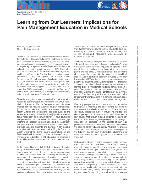 (PDF) Learning from Our Learners: Implications for Pain Management ...