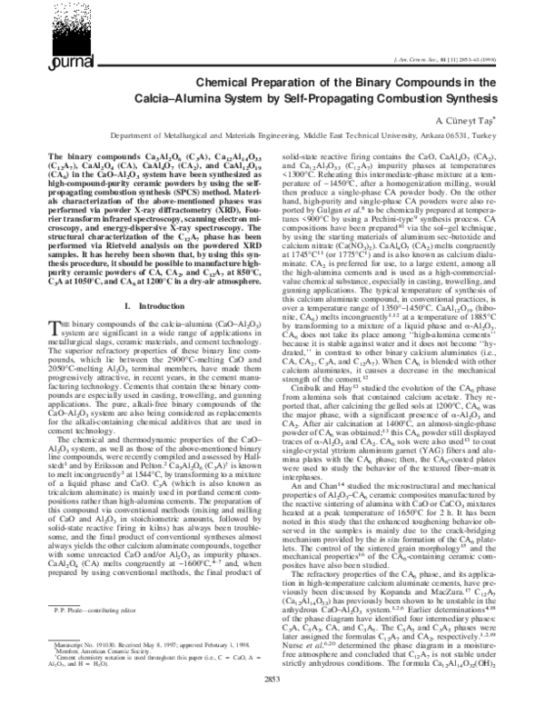 (PDF) Chemical Preparation of the Binary Compounds in the Calcia ...