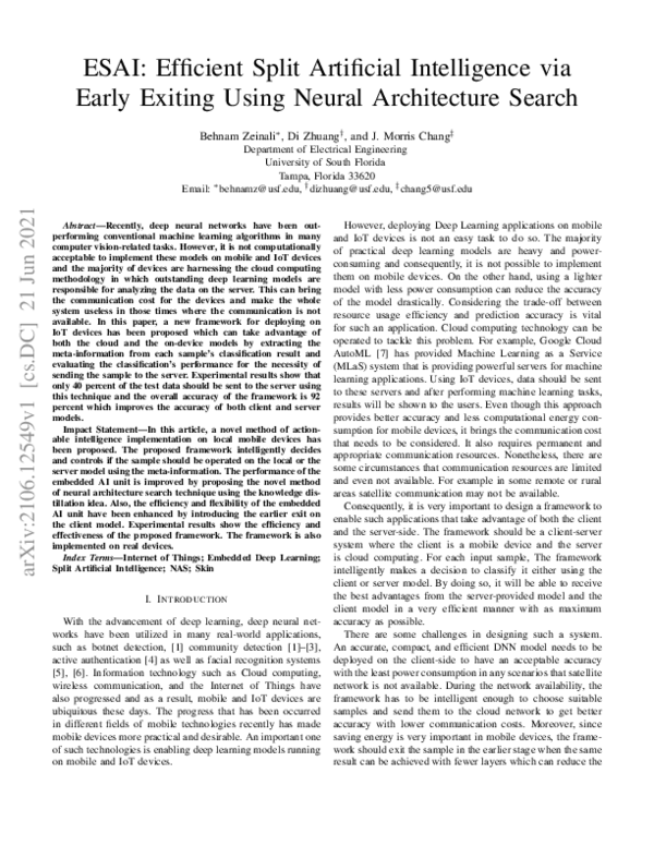 (PDF) ESAI: Efficient Split Artificial Intelligence via Early Exiting Using Neural Architecture ...
