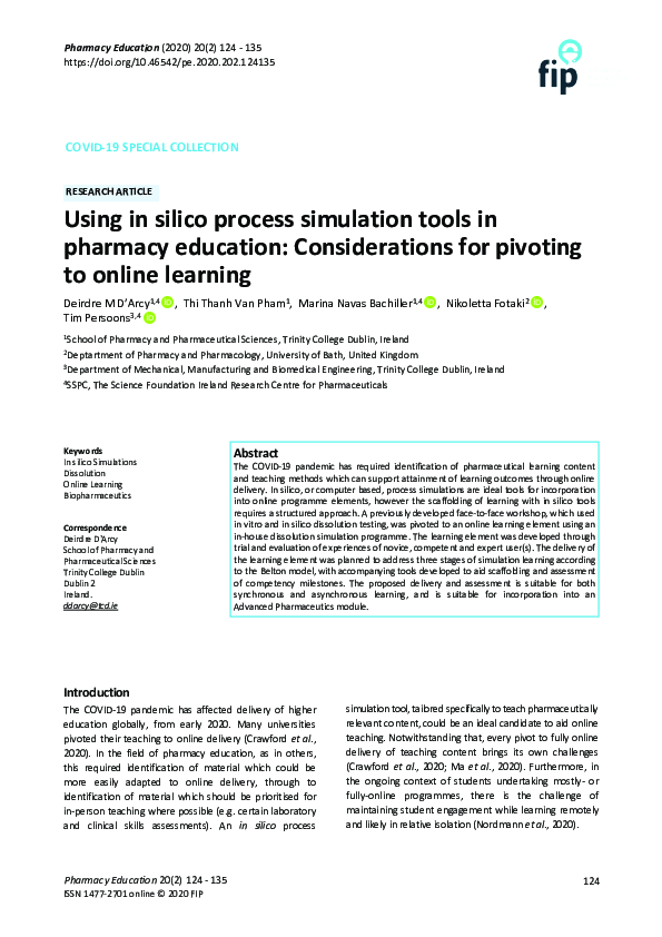 (PDF) Using in silico process simulation tools in pharmacy education ...