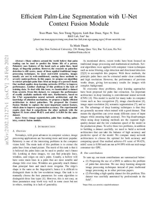 Pdf Efficient Palm Line Segmentation With U Net Context Fusion Module