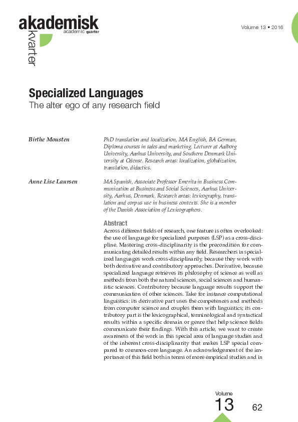(PDF) Specialized Languages