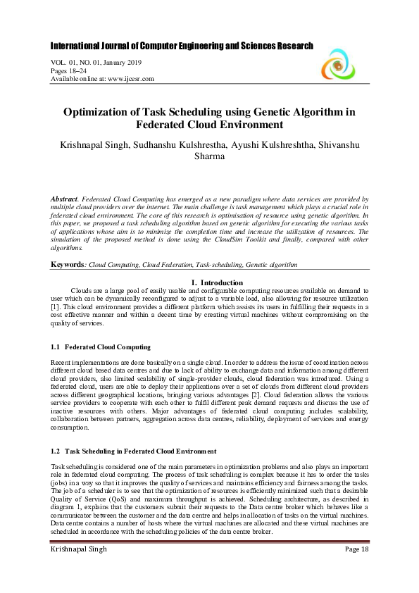 (PDF) Optimization of Task Scheduling using Genetic Algorithm in Federated Cloud Environment