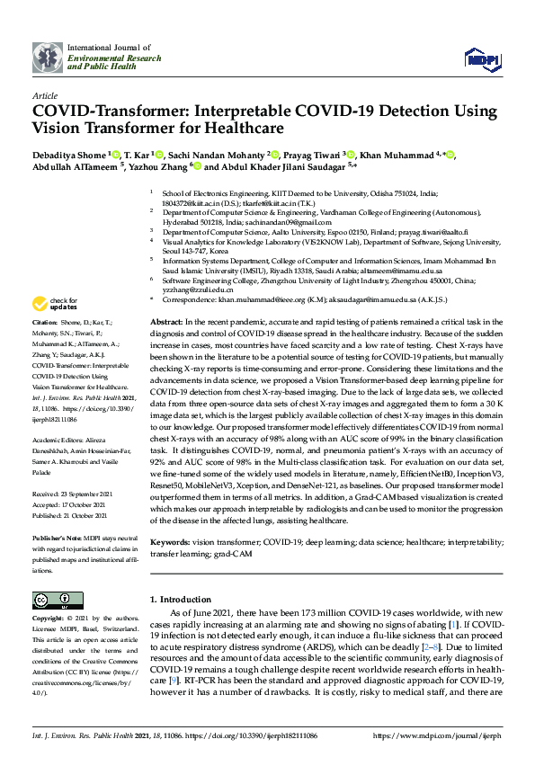 (PDF) COVID-Transformer: Interpretable COVID-19 Detection Using Vision Transformer for Healthcare