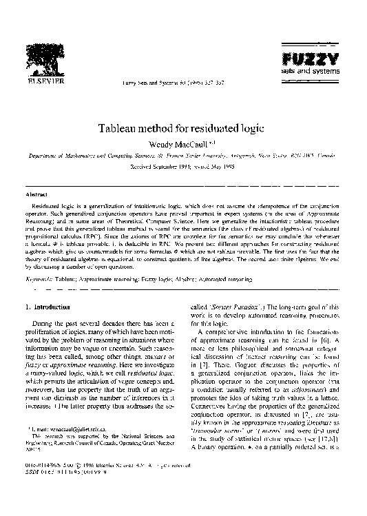 (PDF) Tableau method for residuated logic | Wendy MacCaull - Academia.edu