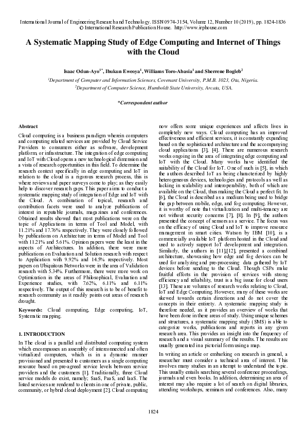 (PDF) A Systematic Mapping Study of Edge Computing and Internet of Things with the Cloud