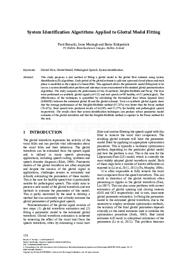 (PDF) System Identification Algorithms Applied to Glottal Model Fitting