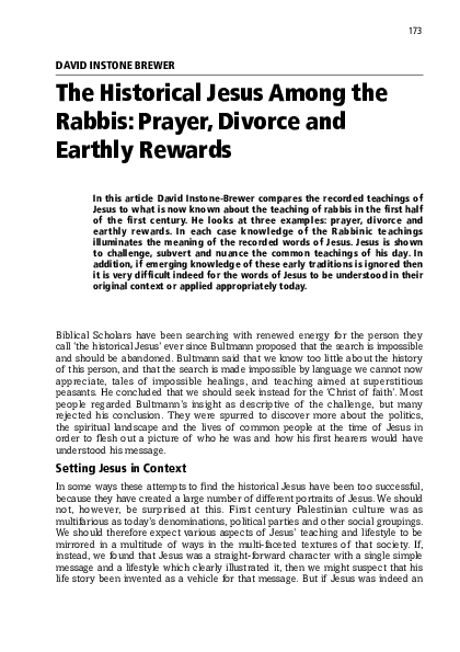 (PDF) The Historical Jesus Among the Rabbis : Prayer , Divorce and ...