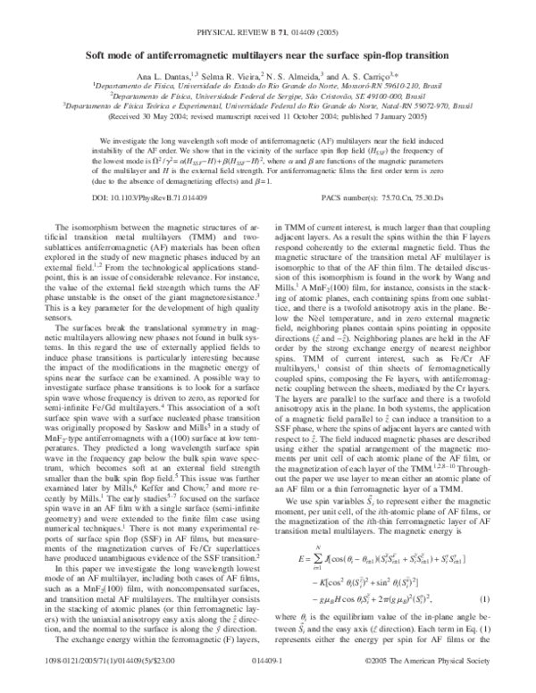 Pdf Soft Mode Of Antiferromagnetic Multilayers Near The Surface Spin