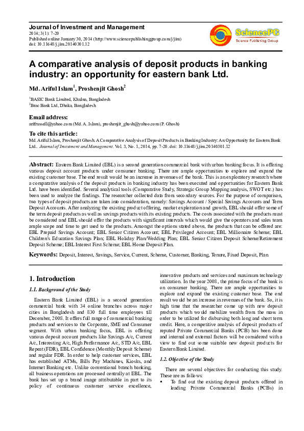 (PDF) A Comparative Analysis of Deposit Products in Banking Industry ...