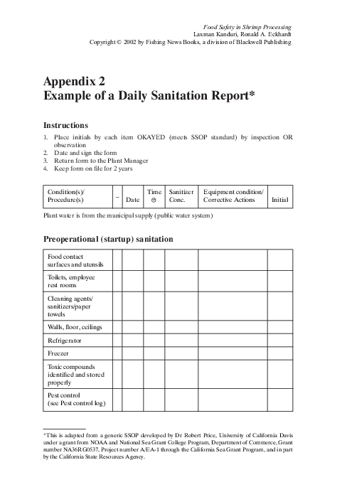 (PDF) Appendix 2: Example of a Daily Sanitation Report