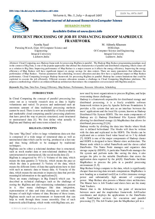 Pdf Enhancing Hadoop Mapreduce For Energy Efficiency