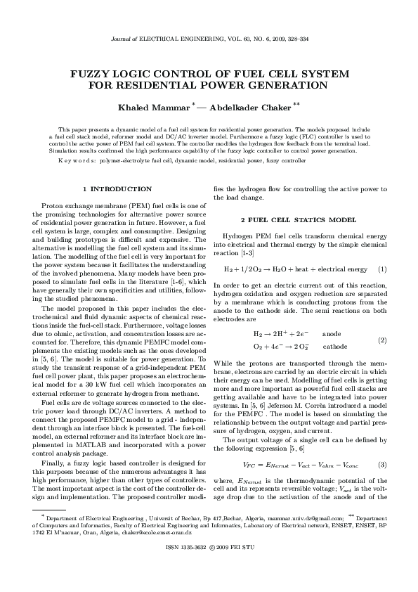 (PDF) Fuzzy Logic Control of Fuel Cell System for Residential Power ...