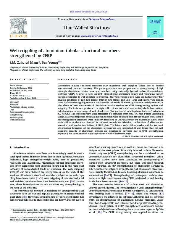 (PDF) Web crippling of aluminium tubular structural members ...