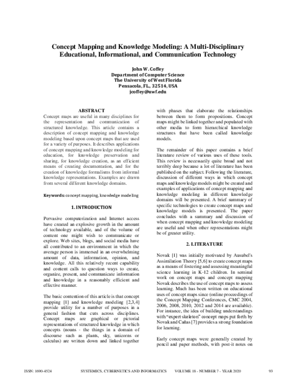 (PDF) Concept Mapping and Knowledge Modeling: A Multi-Disciplinary ...