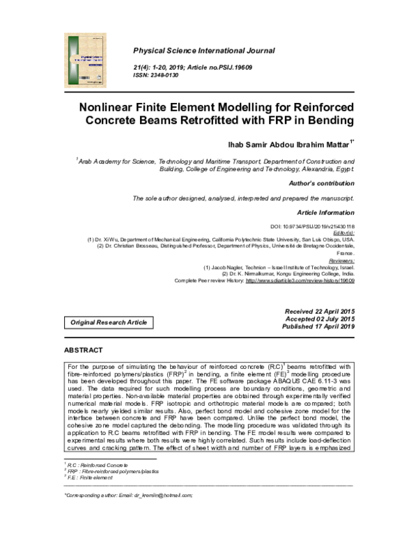 Pdf Nonlinear Finite Element Modelling For Reinforced Concrete Beams Retrofitted With Frp In