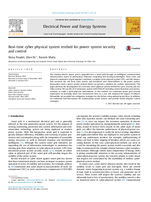 (PDF) Real-time cyber physical system testbed for power system security ...