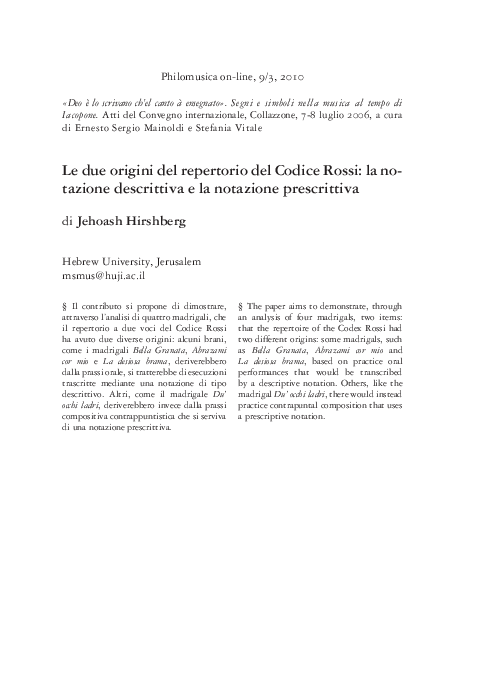 (PDF) Le due origini del repertorio del Codice Rossi: la notazione ...
