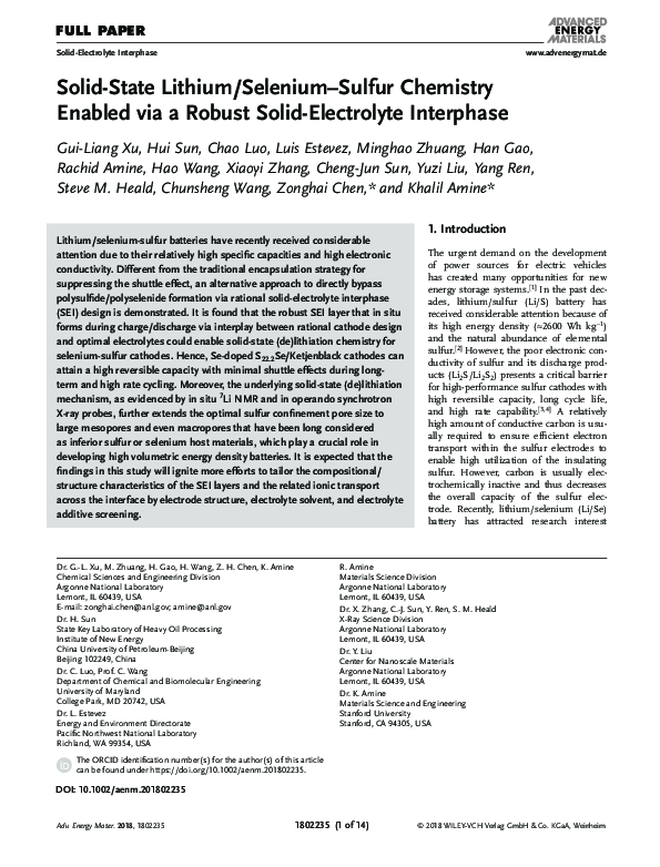 (PDF) Solid-State Lithium/Selenium-Sulfur Chemistry Enabled via a ...