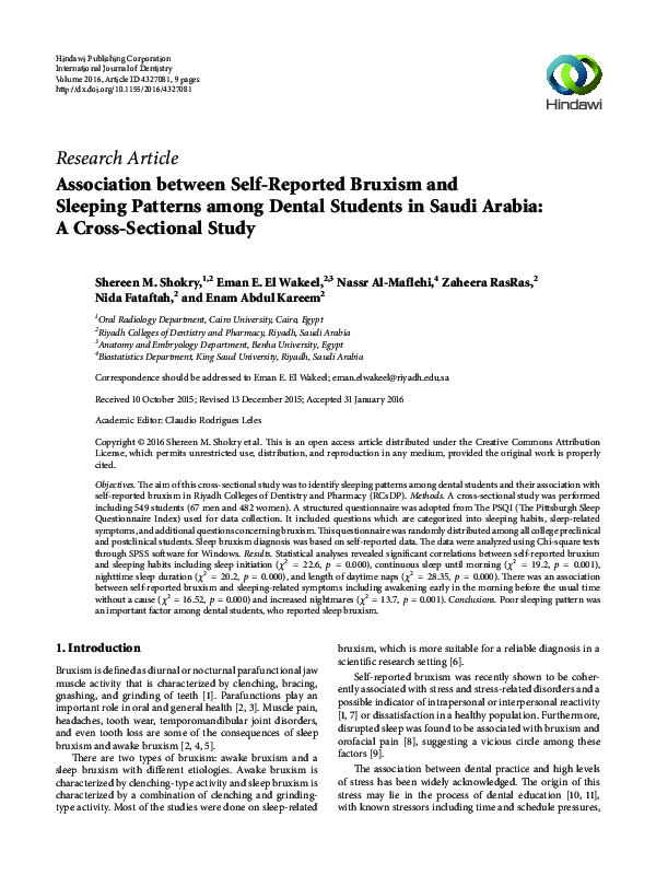 (PDF) Association between Self-Reported Bruxism and Sleeping Patterns ...