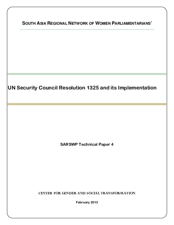 (PDF) UNSCR 1325(Working Paper)