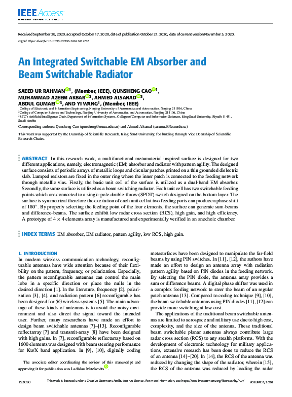 (PDF) An Integrated Switchable EM Absorber and Beam Switchable Radiator