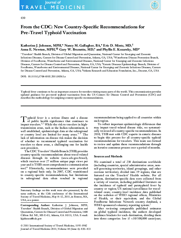 (PDF) From the CDC: New Country-Specific Recommendations for Pre-Travel ...