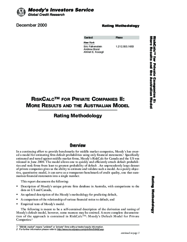 (PDF) Riskcalc TM for Private Companies II | Eric G Falkenstein ...
