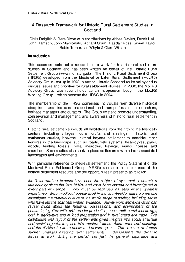 (PDF) Historic Rural Settlement Group 1 A Research Framework for ...