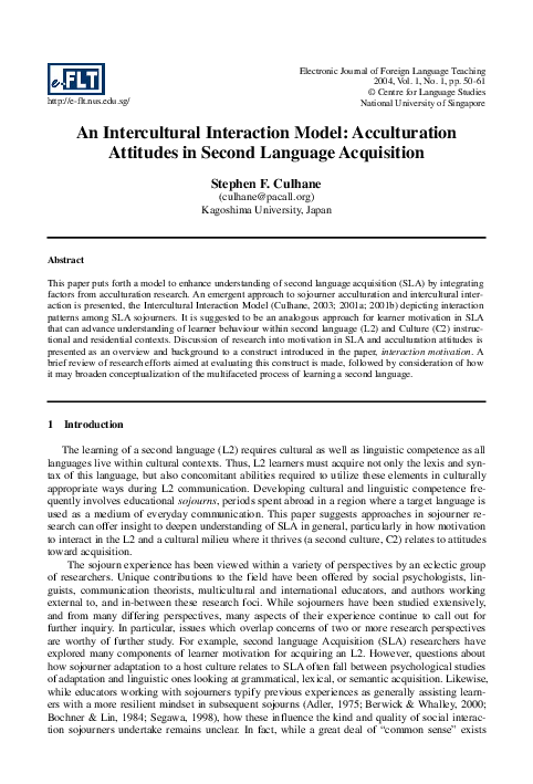 (PDF) An Intercultural Interaction Model: Acculturation Attitudes in Second Language Acquisition