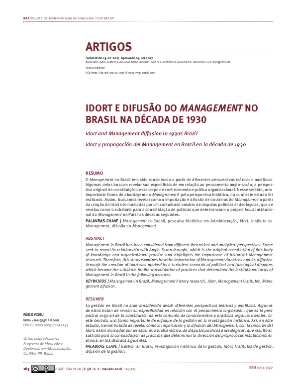 (PDF) IDORT AND MANAGEMENT DIFFUSION IN 1930 s BRAZIL