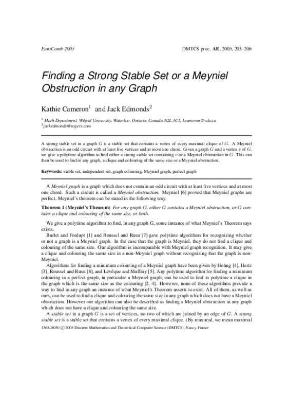(PDF) Finding a Strong Stable Set or a Meyniel Obstruction in any Graph ...