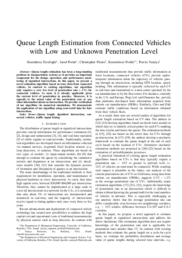 (PDF) Queue Length Estimation from Connected Vehicles with Low and ...