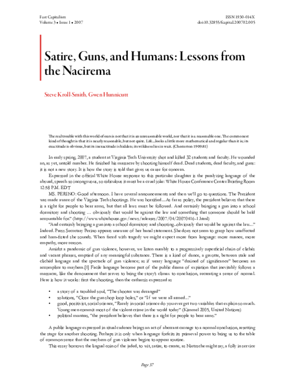 (PDF) Satire, Guns, and Humans: Lessons from the Nacirema