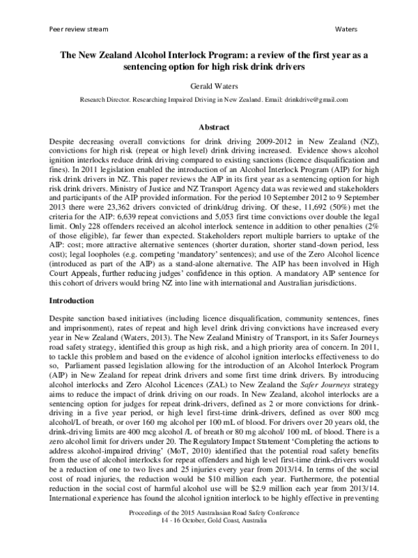 (PDF) The New Zealand Alcohol Interlock Program: a review of the first ...
