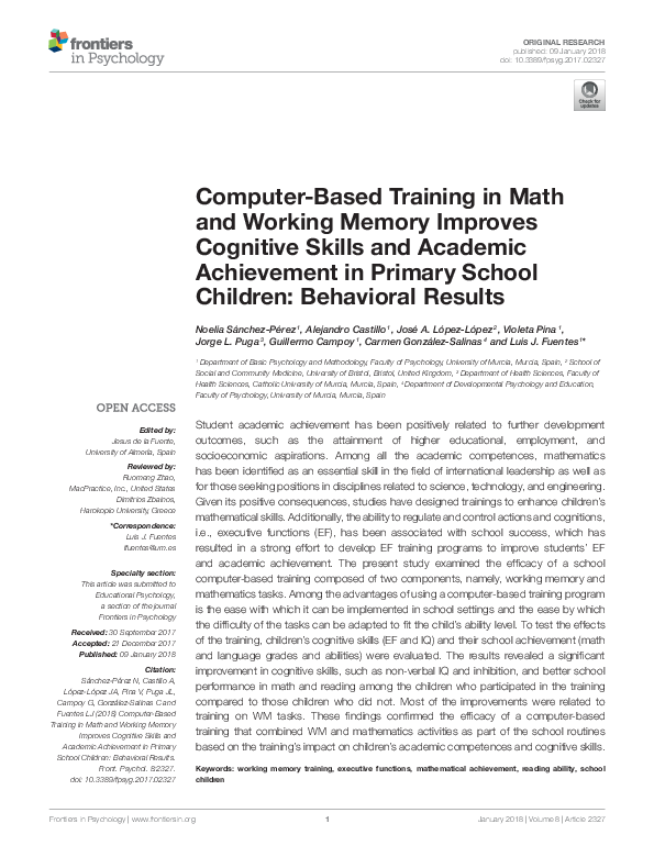 (PDF) Computer-Based Training in Math and Working Memory Improves Cognitive Skills and Academic ...
