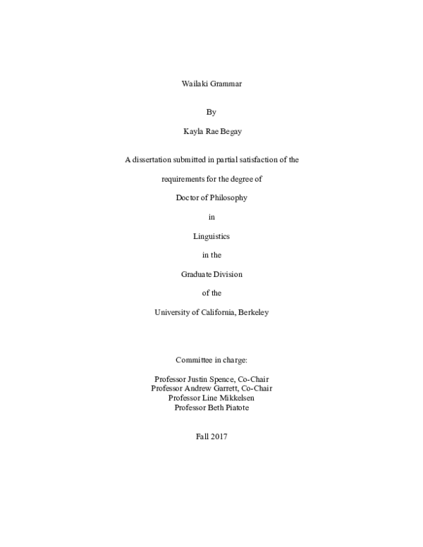 (PDF) Wailaki Grammar