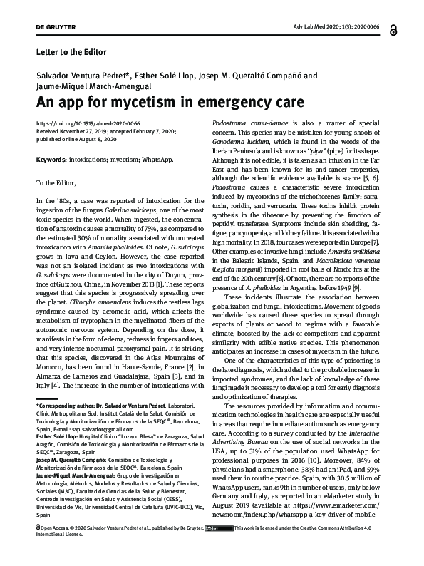(PDF) An app for mycetism in emergency care | Salvador Ventura Pedret ...
