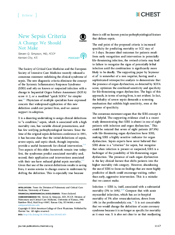 (PDF) New Sepsis Criteria