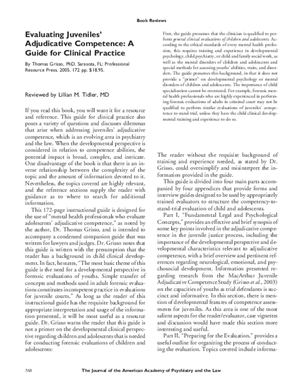 (PDF) Evaluating Juveniles' Adjudicative Competence: A Guide for ...