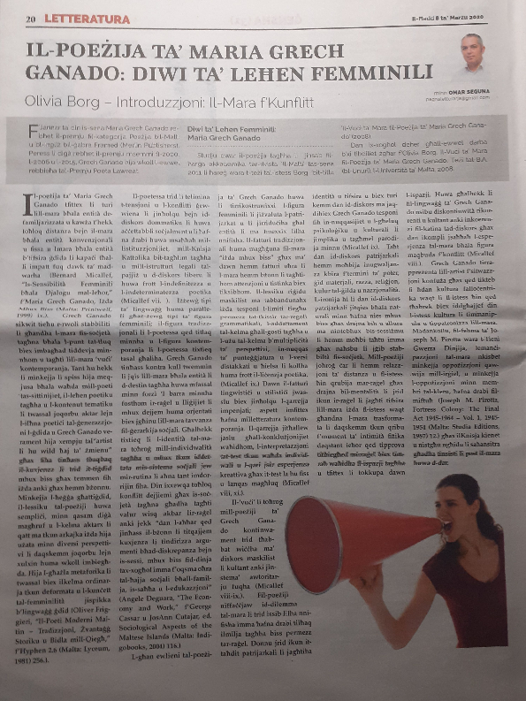 (PDF) IL-POEŻIJA TA' MARIA GRECH GANADO: DIWI TA' LEĦEN FEMMINILI.