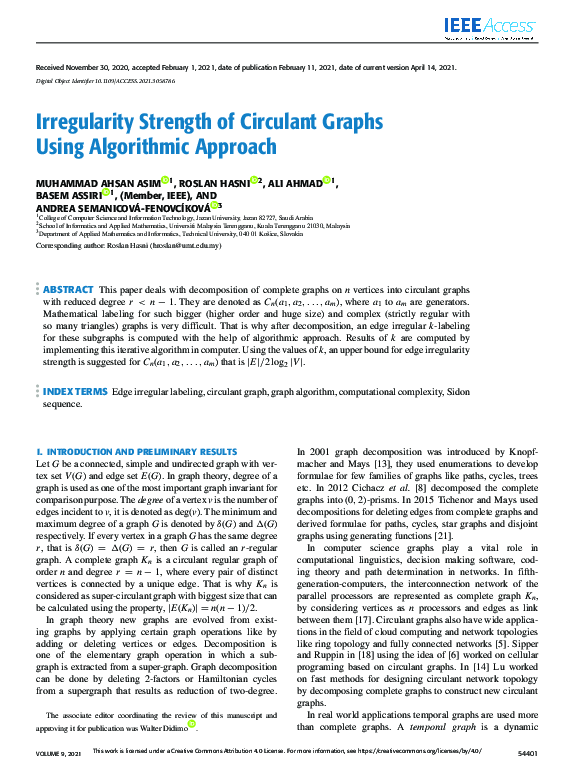 (PDF) Irregularity Strength of Circulant Graphs Using Algorithmic Approach