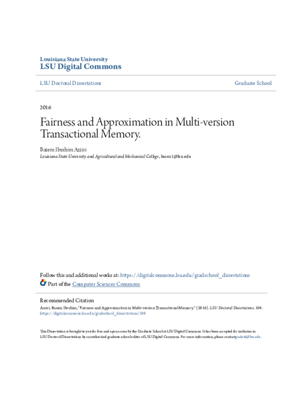 (PDF) Fairness and Approximation in Multi-version Transactional Memory