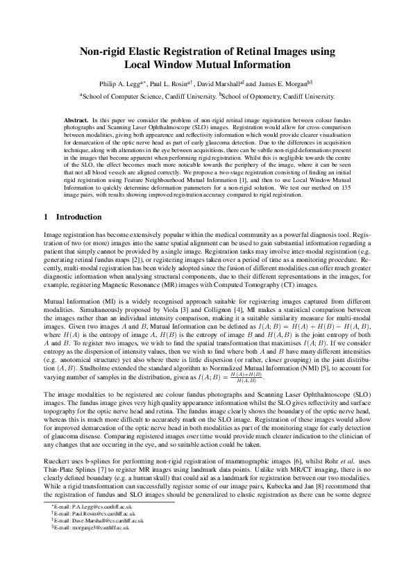 (PDF) Non-rigid elastic registration of retinal images using local window mutual information