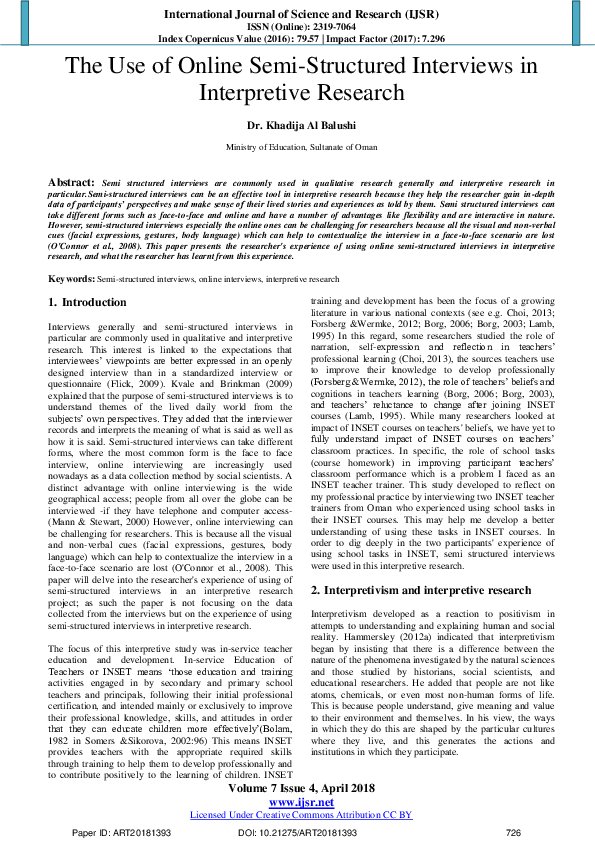 (PDF) The Use of Online Semi-Structured Interviews in Interpretive Research