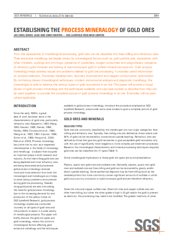 (PDF) Establishing thE ProcEss MinEralogy of gold orEs
