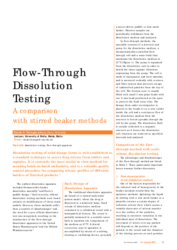 (PDF) Flow-through dissolution testing : a comparison with stirred ...