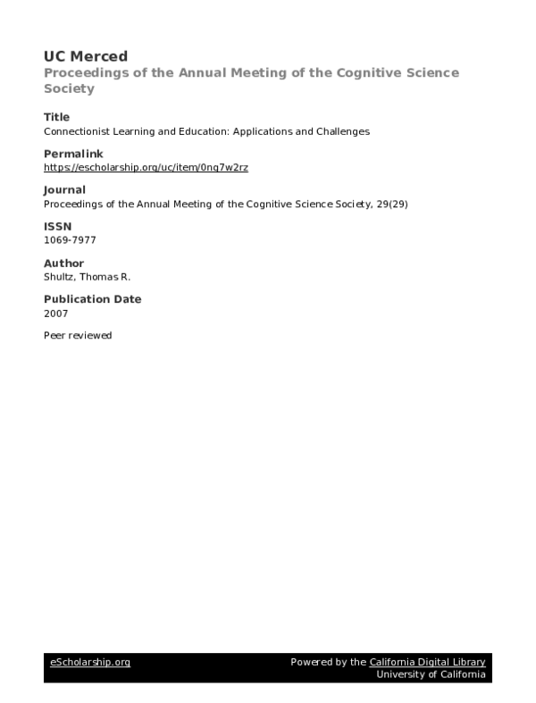 Pdf Connectionist Learning And Education Applications And Challenges